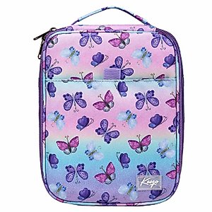 Kasqo Large Pencil Case, Marker Pencils Pouch Bag Holder Polyester Stationery Storage Multiple Compartment Top Handle for Middle High School Office College Student Girl Women Adult Teens, Butterfly