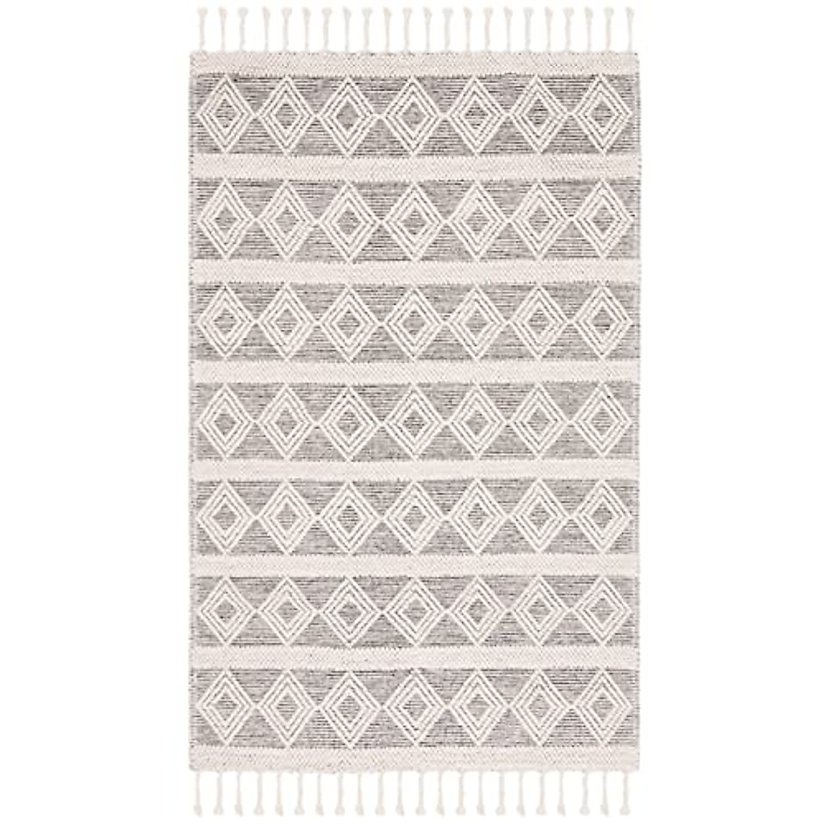 Safavieh Natura Collection Accent Rug - 4' x 6', Ivory & Black, Handmade Flat Weave Moroccan Boho Rustic Braided Tassel Wool, Ideal for High Traffic Areas in Entryway, Living Room, Bedroom (NAT307A)