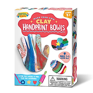Peachy Keen Crafts Craft Sets for Kids Ages 5 and Up - Make Your Own Clay Hand Print Bowl - Includes Multicolor Clay, Cutting Tool, and Roller - Kid Craft Kit to Make Up to 3 Bowls