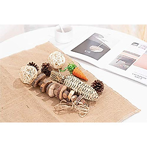 Fansisco Handmade Pet Chew Toys with Hay Grass Carrot Toys Apples Wood Molar String Carrot Toys Chew Toys for Rabbit Bunny Hamsters Chinchilla Guinea Pigs or Other Rodent Pets (30209), 30*20*9