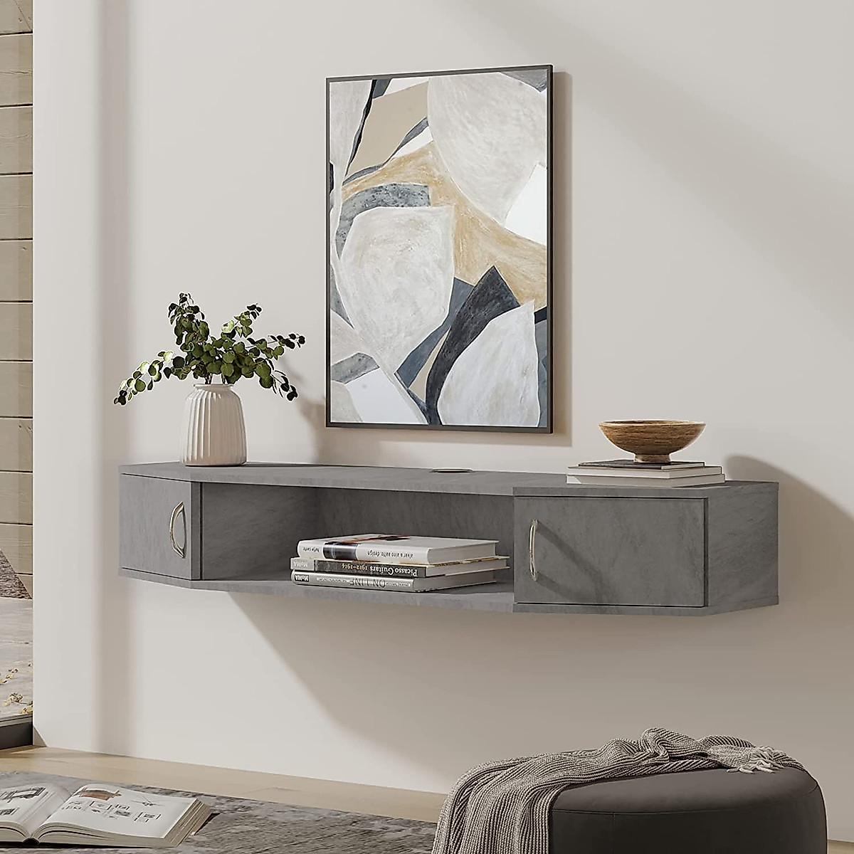 WAMPAT Floating TV Stand for 32-60 inch TVs,Floating TV Shelf for TV Wall Mounted, Modern Floating Entertainment Center Media Console Shelf for Living Room, Bedroom,41'',Grey