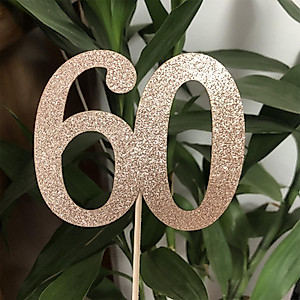 10-Pack Double Sided Glitter 60th Birthday Centerpiece Anniversary Centerpiece Sticks, Number 60 Table Topper Cake Topper for 60th Birthday Anniversary Table Party Decorations (Double Sided rose gold)