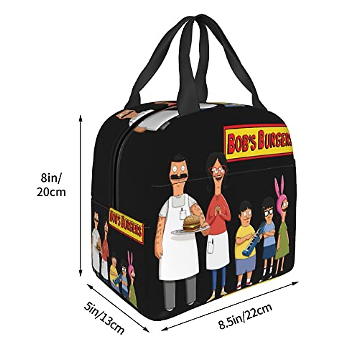 ORPJXIO Lunch Bag Bob's Anime Burgers Reusable Lunch Box Portable Insulated Lunch Tote for Outdoor Picnic Office 8.5 X 8 X 5in