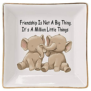HOME SMILE Elephant Ring Dish Holder Trinket Tray Friend Funny Gifts for Her Women-Friendship is Not A Big Thing It's A Million Little Things