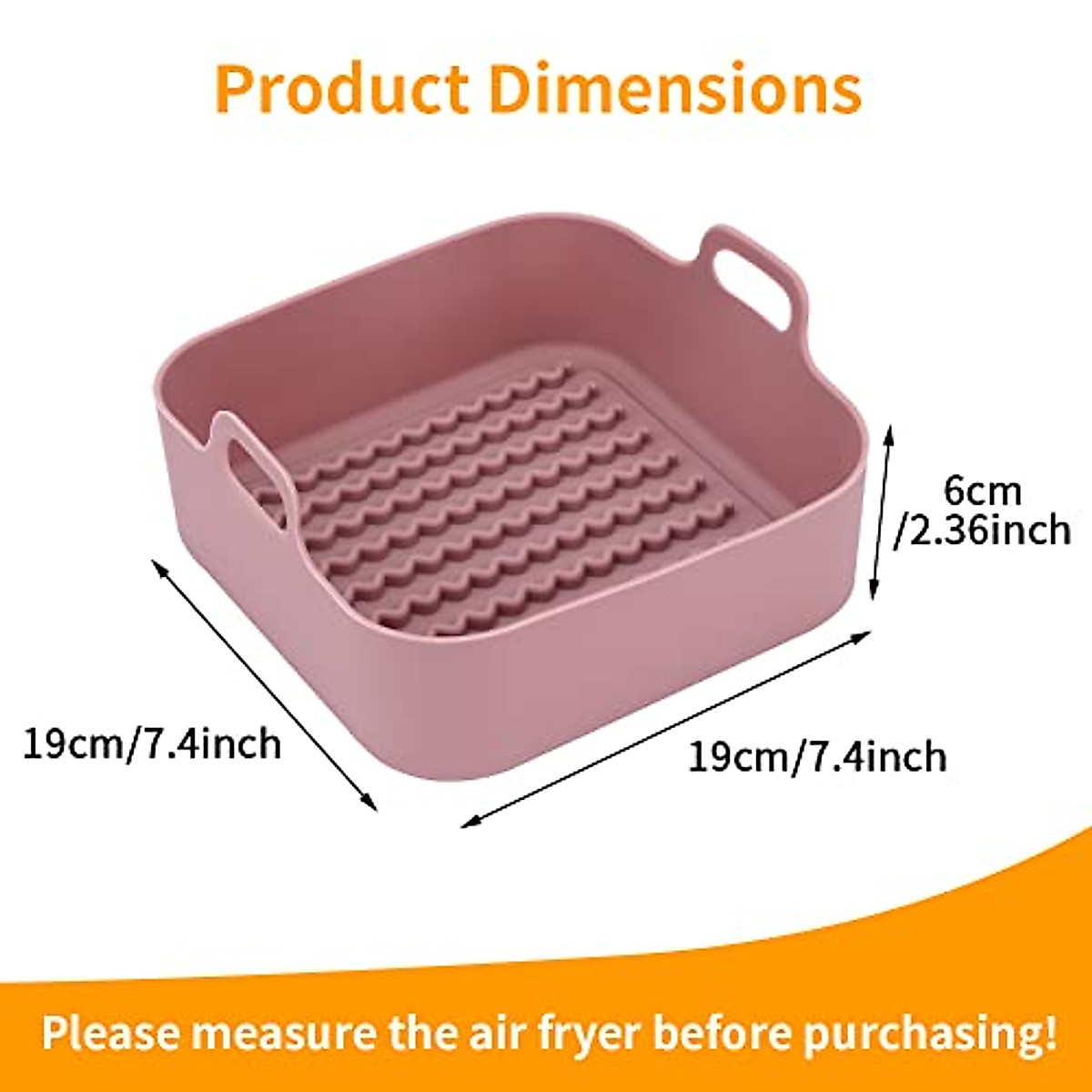 Air Fryer Silicone Pot, Replacement for Paper Liners, Removable Square Silicone Air Fryer Basket with Handle, Silicone Bowl for Air Fryer Oven(Pink)