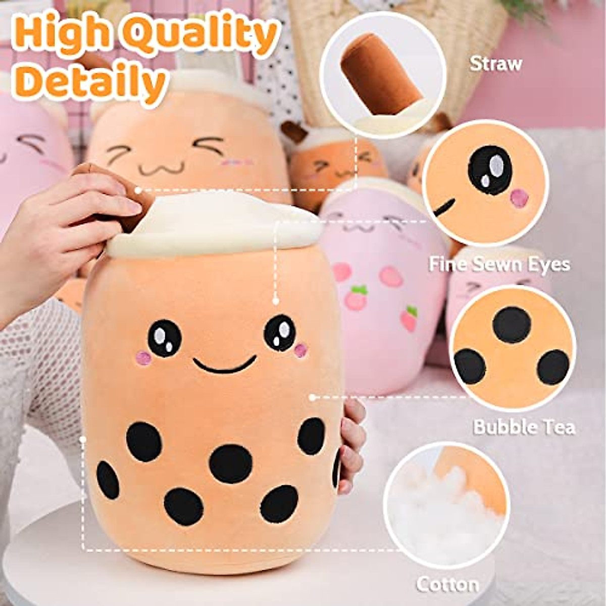 AIXINI 19.6 inch Boba Plush Stuffed Bubble Tea Plushie Cartoon Milk Tea Cup Pillow Big, Soft Kawaii Pillow