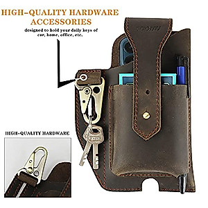 SUOHU Leather Phone Holster with Belt Clip, Leather Cell Phone Holder for Belt, Leather Belt Phone Pouch, Universal Leather Phone Case on Belt, Tactical Leather Phone Belt Bag for iPhone (Dark Brown)