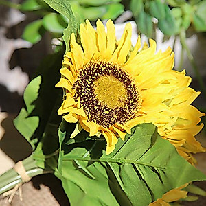 AMZALI Artificial Flowers Sunflowers Bouquet Centerpieces Real Touch Silk Fake for Wedding Bride Floral for Home Arrangement Decoration Garden Decor