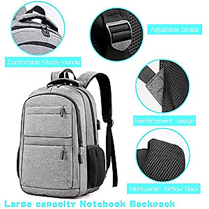 Laptop backpack For School College Student Travel Business Hiking Fit With Usb Charging Port Water Resistant 15.6 Inch (Light Grey)