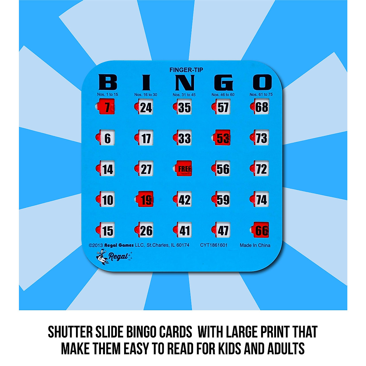 Regal Bingo Bulk Bingo Cards with Sliding Windows - Reusable Large Print Bingo Game Cards for Adults Large Group - 10 Pack, Blue