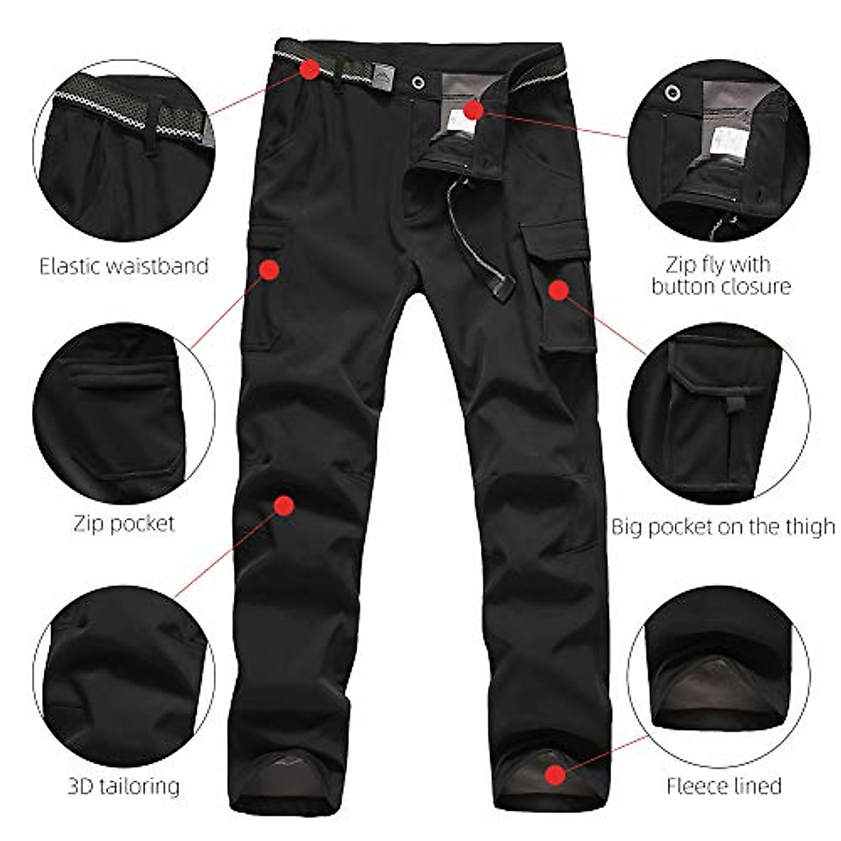 JOMLUN Boy's Fleece Lined Hiking Pants Waterproof Windproof Warm Soft Shell Outdoor Cargo Pants Snow Ski Walking Trousers