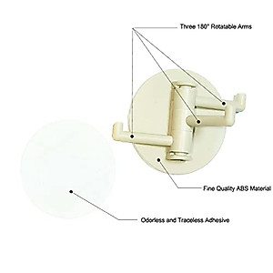 Fineget Wall Adhesive Hooks for Hanging Bathroom Kitchen Door Hooks 3 Rotatable Arms Round Sticky Hooks Cream 2 Pairs