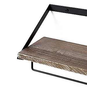 JCRUBAN Floating Shelves Wall Mounted Storage Shelves with Metal Frame and Towel Holder Rustic Wood Wall Shelves for Bedroom Living Room Bathroom Kitchen Office