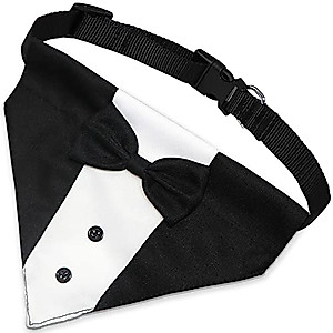 GOYOSWA Dog Tuxedo Dog Suit Dog Wedding Bandana Collar with Bow Tie, Adjustable Dog Tux Formal Dog Costumes, Engagement Birthday Gifts for Small Medium Large Dogs Pets (Large: Neck 15”-25”)