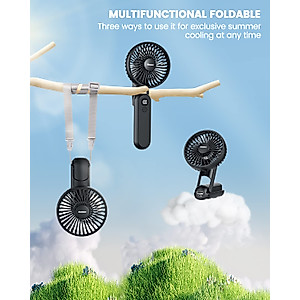 EasyAcc Portable Fan for Travel,Rechargeable Handheld Fan, 5 Speed Ultra Quiet [18H Max Cooling Time] with Backup Power Digital Display Lanyard Neck Foldable Personal Fan Hot Flashes Gift Outdoor