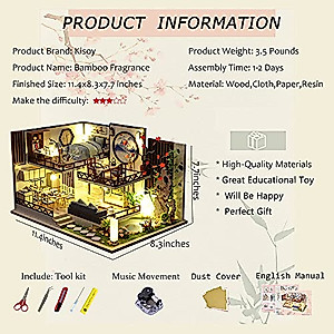 Kisoy Dollhouse Miniature with Furniture Kit, Handmade Chinese Style Loft DIY House Model for Teens Adult Gift (Bamboo Fragrance)