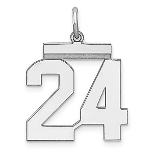 Solid 925 Sterling Silver Medium Number 24 Charm Pendant - 21mm x 16mm