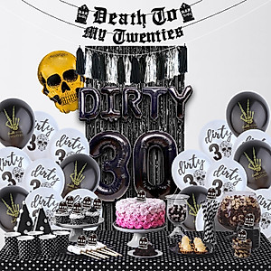 Swept Death to My 20s Decorations, Dirty 30 Birthday Decorations Black, Funeral for my Youth, RIP 20s Birthday balloons, 30th Birthday Cake Topper, Dirty 30 Birthday Decorations for Her or Him