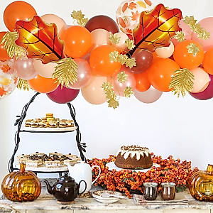 Fall Balloons Garland Kit,157 Pack Orange Brown Confetti Balloons 16Ft Balloon Arch Strip Maple Leaves for Autumn Harvest Birthday Thanksgiving Party Fall Decorations