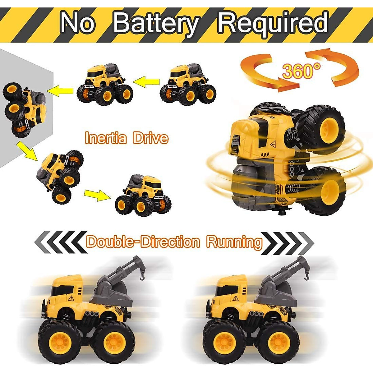 LONANDY Construction Truck Toy Push and Go Car Toys for Boys and Girls, Friction Powered Toy Car Set Include Crane Mixer Excavator Dump Truck, Party Supplies for Toddlers Kids Ages 3+