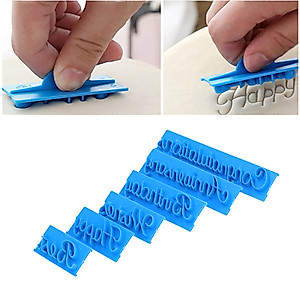 Cake Mold Words Stamp, Cookie Stamps, Words Stamp Happy Birthday Congratulation Anniversary Best Wishes Handwritten Letter Cutter Set Cake Decoration for DIY Cake Cookies Pastry (Blue)