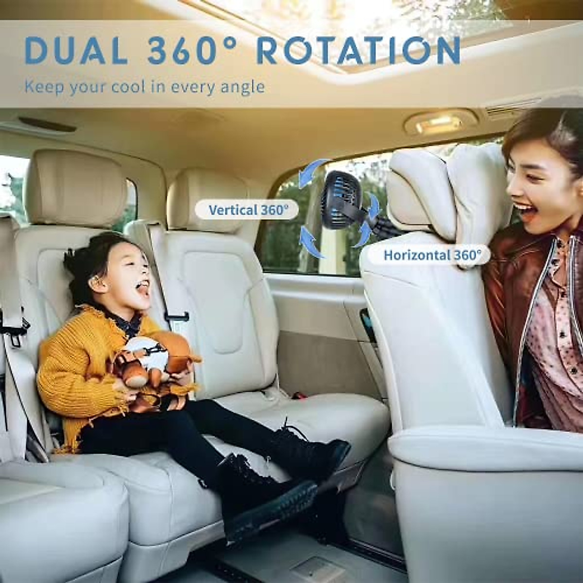 Yorraka Upgraded Stroller Fan Clip On for Baby, Portable Fan with Flexible Tripod, 4000mAh Battery Powered Car Seat Fan with Dual 360°Rotation for Treadmill Crib Travel, Baby Summer Essentials (Black)