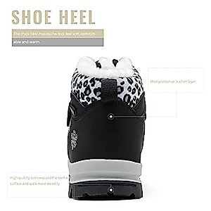 ASHION Women's Snow Boots Waterproof Snowboots Non Slip Durable Warm Winter Booties Hook and Loop Outdoor Shoes Leopard Black Size 10