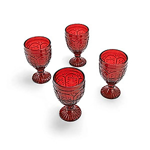 Fitz and Floyd Trestle Glassware Ornate Goblets, 4 Count (Pack of 1), Red