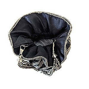 CRAFT BAZAAR Women Handmade Indian Potli Bag, Bead Zebra Bag, Standing Drawstring Purse, Mini Bucket Bag With Wristlet and Tassels