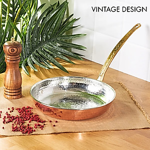 Handmade Copper Sauté Pan & Butter Warmer, Multipurpose Pure Copper Cookware with Handle, Suitable for Oven & Stovetop, Decorative Hammered Copper Skillet (X-Large 9.5 in)