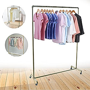 DYRABREST Industrial Pipe Clothing Rack 47 x 63 Inch Gold Vintage Garment Racks with Wheels, Heavy Duty Metal Clothes Display Rack Rolling Rack for Hanging Clothes Retail Display