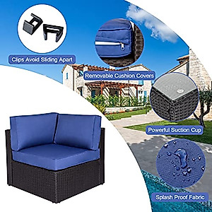 Peach Tree Outdoor Furniture All-Weather Sectional Wicker Sofa Set 7 PCs Patio Rattan Clearance with Washable Cushions and Coffee Table, Backyard, Pool