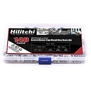Hilitchi 140-Pcs M3 M4 M5 M6 M8 M10 M12 Acorn Dome Cap Head Hex Nuts Assortment Kit, 304Stainless Steel