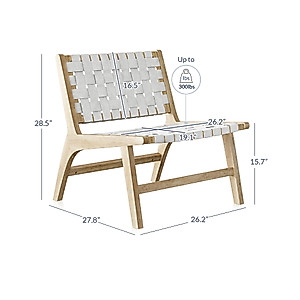 BELLEZE Woven Faux Leather Accent Chair Set of 2, Boho Mid Century Modern Lounge Chair with Solid Wood Frame, 300Lbs, Armless Side Reading Chair for Living Room, Bedroom, Patio - Morgan (White)