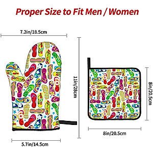 Colorful flip Flops Pattern Oven Mitts and Pot Holders Set of 4 Kitchen Set for Cooking