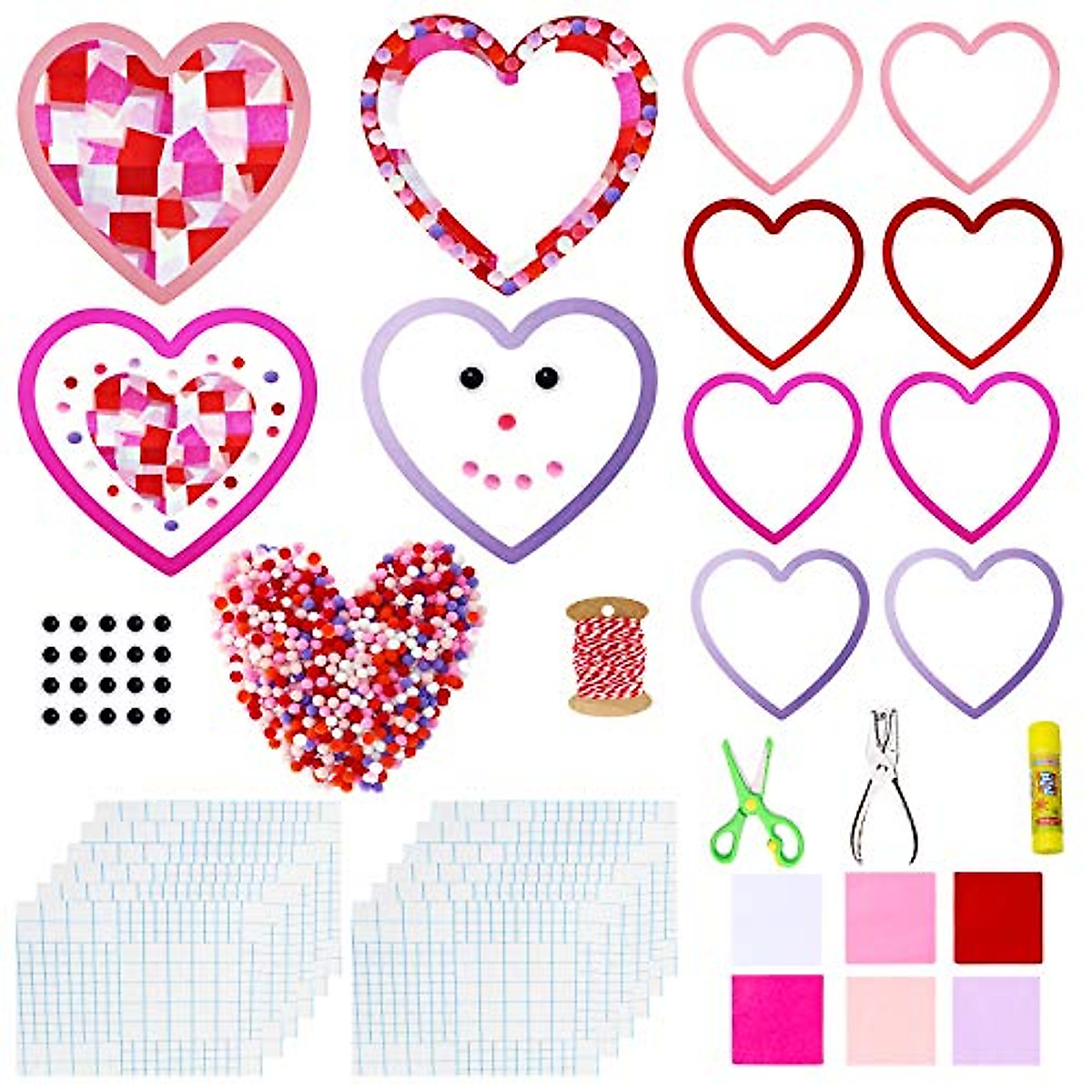 Exquiss 1200pcs Valentine Tissue Paper Suncatchers Heart Craft Valentine’s Day Heart Suncatchers Craft for Mother's Day Gift Kids Craft DIY Crafts