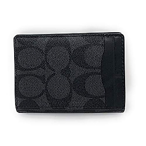 Coach Men's Magnetic Leather, Card Case, Qb/Charcoal, Small