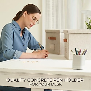 Aesthetic Pen Holder For Your Desk - The Perfect Modern Concrete Pencil Holder Easily Organizes All Pens and Desk Accessories - A Cute Natural Design And Must Have Pen Cup For Your Office Decor
