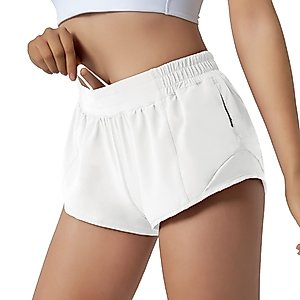 Aurefin Running Shorts for Women,Quick Dry Athletic Sports Shorts Lightweight Active Workout Gym Shorts with Zip Pocket White/M
