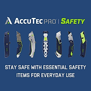 AccuTec Pro Safety U1 Standard Utility Knife - Tough, Sharp, and Safe Pocket Knife for Professionals - Includes Carbon Steel Blade with Adjustable Cut Depth - ASSU-U1AL