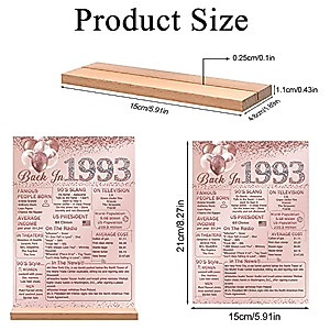 Vlipoeasn Pink 30th Birthday Anniversary Table Decoration 1993 Poster for Women, Rose Gold Back in 1993 Acrylic Table Sign with Wooden Stand, 30 Year Old Birthday Party Centerpieces Gift Supplies