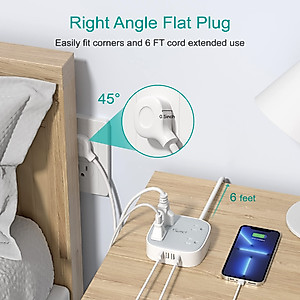 Outdoor Power Strip Weatherproof, 6 FT Extension Cord 3 USB Ports, 1 USB C Charger, 4 Outlets Flat Plug Surge Protector Waterproof Shockproof Wall Mountable For Home Kitchen Patio Porch Garden Camping