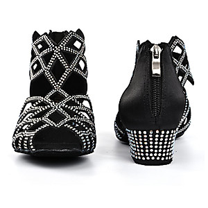 WUAILIM Women's Ballroom Rhinestone Dance Shoes, Latin Salsa Bachata Practice Performance Dancer Shoes(Black,1.5 Inches Heel,Size 7.5)