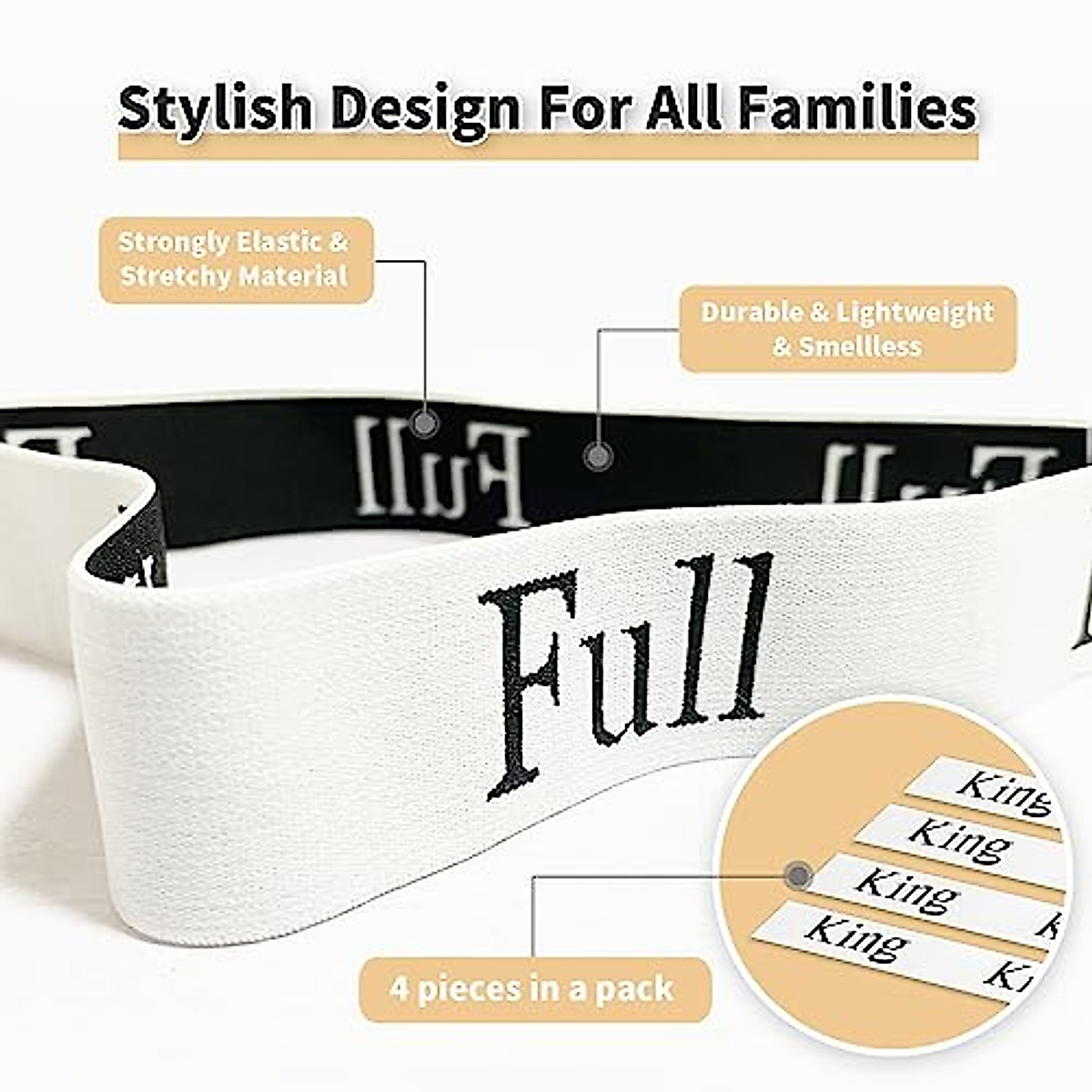 Bed Sheet Organizer Bands For Linen Closet (King 4 Pack), Elastic Bedsheet Band Strap Set, Bedding Sheet Keeper For Laundry Room Organization And Storage, Fastener Label For Organzing Pillow & Duvet