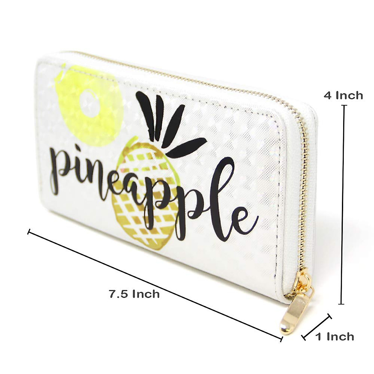by you Women Holographic 3D Long Clutch Wallet Zipper Closure Card Slots Zippered Coin Pouch (PINEAPPLE)
