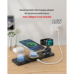 3 in 1 Wireless Charger for iPhone, iAXBi Magnetic Cell Phone Charging Station, Detachable Travel Charger Pad for iPhone 14/13/12 Series AirPods 3/2/Pro iWatch(Adapter not Included)