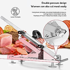 Manual Frozen Meat Slicer,WOOW DEPOT Stainless Steel Deli Meat Cutter Beef Mutton Slicing Machine Adjustable Vegetable Cheese Food Cleaver for Home Hotpot Korean BBQ