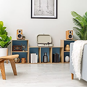 IRIS USA Small Spaces Wood, Bookshelf Storage Shelf, Bookcase, 2-Tier, Blue/White