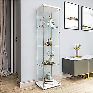 Zacis 4-Tier Glass Display Cabinet with Glass Door, 5mm Tempered Glass Curio Cabinet Collection Display Case, Floor Standing Glass Curio Cabinet Showcase,17" W x 14.5" D x 64" H (White)