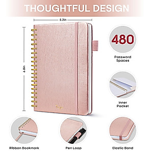 Password Book with Alphabetical Tabs, 5.5" x 6.7" Spiral Password Book, Small Password Books for Seniors, Password Keeper Book to Help You Stay Organized - Rose Gold